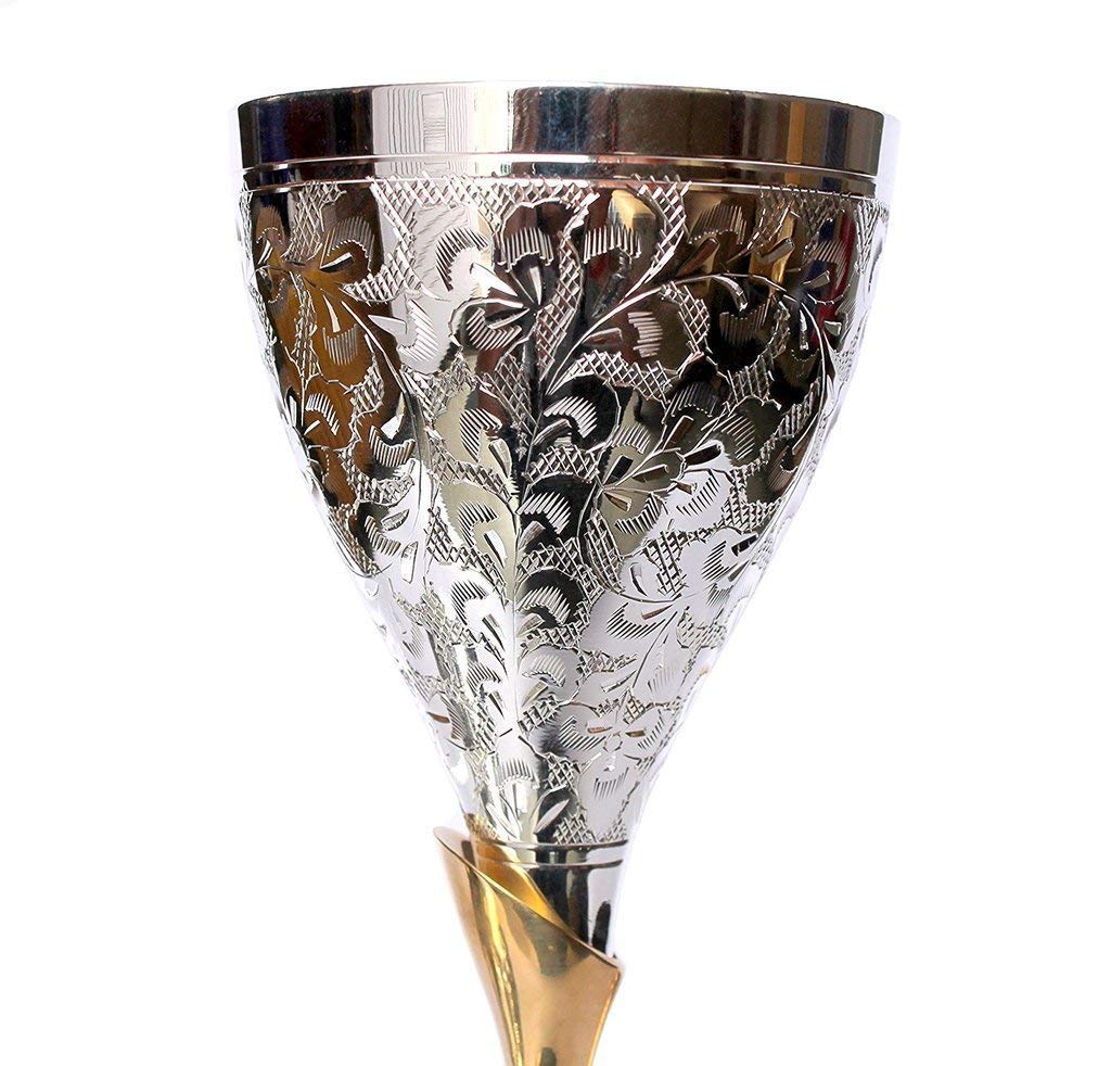 Tuzech Wine Champagne Whisky Glasses - Pure Handmade Silver Plated Engraved Premium Goblet | Champagne Flutes Coupes | Party Glass Dining Set Cutlery, Business Gift – (10 OZ 2 piece)