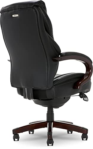 La-Z-Boy Hyland Executive Office Chair with AIR Technology, Adjustable High Back Ergonomic Lumbar Support, Bonded Leather, Mahogany Wood Finish/Black