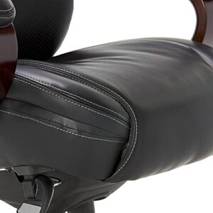 La-Z-Boy Hyland Executive Office Chair with AIR Technology, Adjustable High Back Ergonomic Lumbar Support, Bonded Leather, Mahogany Wood Finish/Black