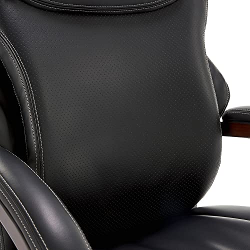 La-Z-Boy Hyland Executive Office Chair with AIR Technology, Adjustable High Back Ergonomic Lumbar Support, Bonded Leather, Mahogany Wood Finish/Black