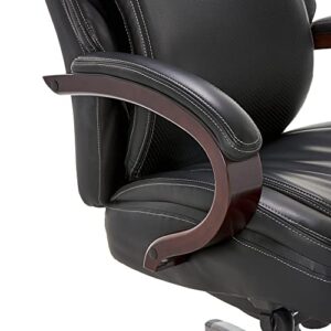 La-Z-Boy Hyland Executive Office Chair with AIR Technology, Adjustable High Back Ergonomic Lumbar Support, Bonded Leather, Mahogany Wood Finish/Black