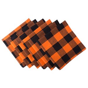 dii buffalo check collection, classic farmhouse tabletop set, napkin set, 20x20, orange & black, 6 piece