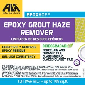 FILA EPOXYOFF, Epoxy Grout Haze Remover, Effectively Removes Epoxy Residue, The Product Can Be Applied on Vertical Surfaces, Gel, 1 QT