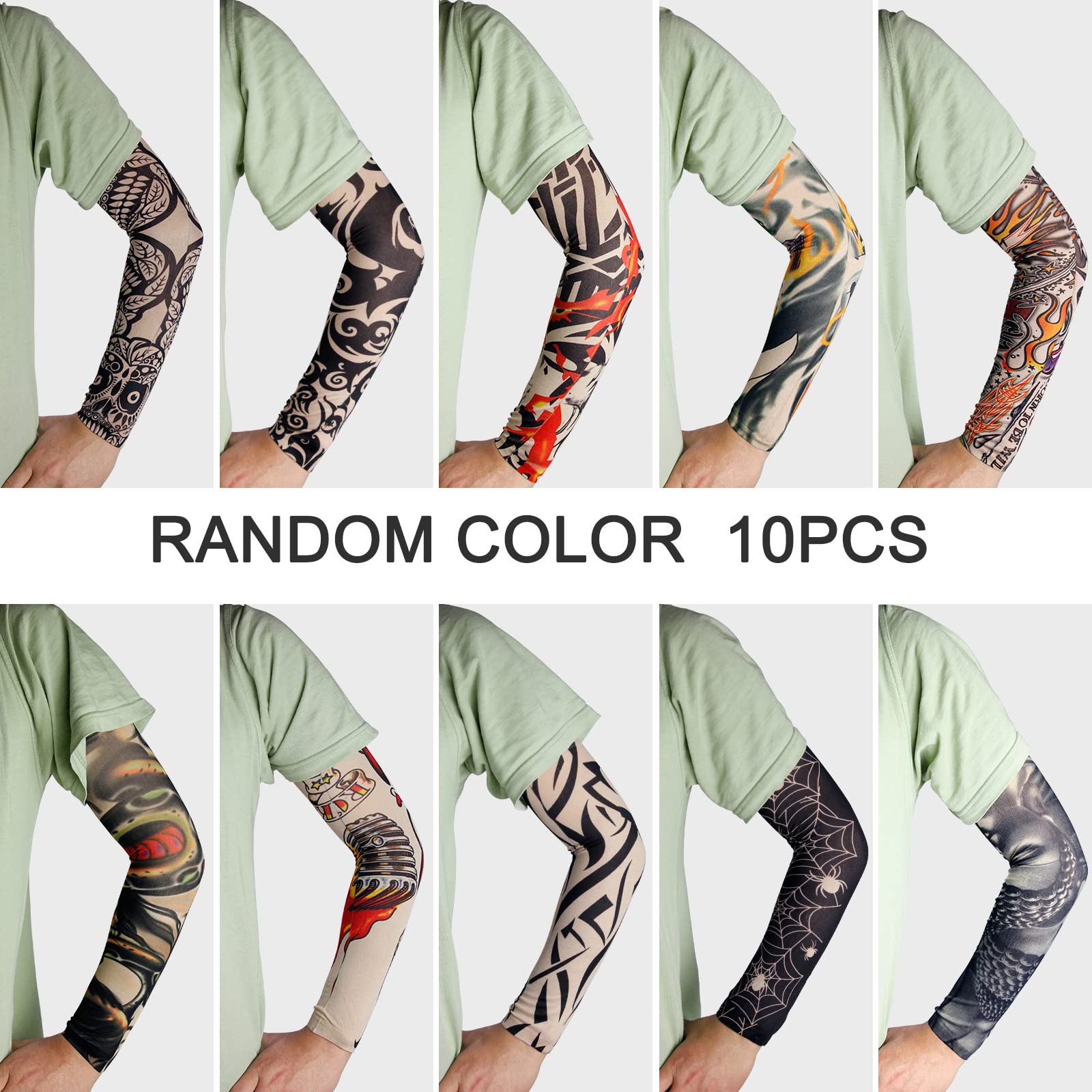 Tattoo Arm Sleeves, 10 Pack Cool Body Arts Fake Temporary Tattoo For Men And Women, Tattoo Sleeves Uv Sun Block Protection For Ourdoot Activities And Parties, Random Picture Multi-color