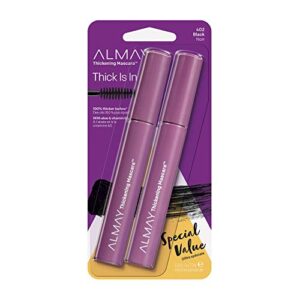 Almay Mascara, Thickening, Volume & Length Eye Makeup with Aloe and Vitamin B5, Hypoallergenic-Fragrance Free, Ophthalmologist Tested, 402 Black (Pack of 2)