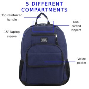 Eastsport Travel Backpack Large Tech Laptop Bag for Work, Gym, Hiking, Deep Cobalt Blue Grey