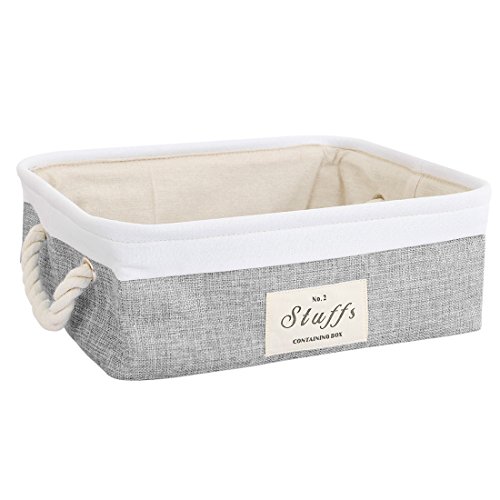 uxcell Storage Baskets with Cotton Handles Foldable Storage Bins Laundry Clothes Towel Box Organizer W Drawstring Closure for Home Shelves Closet Gray 14.6" x 10.2" x 4.7"