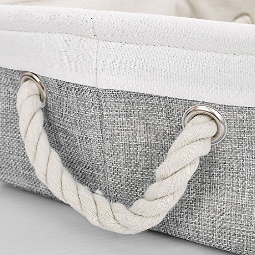 uxcell Storage Baskets with Cotton Handles Foldable Storage Bins Laundry Clothes Towel Box Organizer W Drawstring Closure for Home Shelves Closet Gray 14.6" x 10.2" x 4.7"