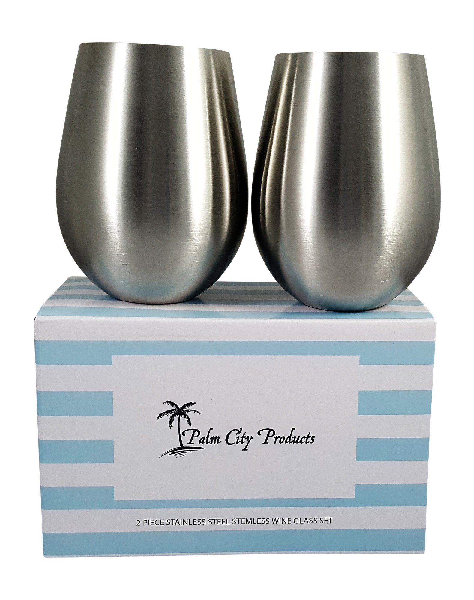 Palm City Products Stainless Steel Stemless Wine Glasses - 2 Piece Set