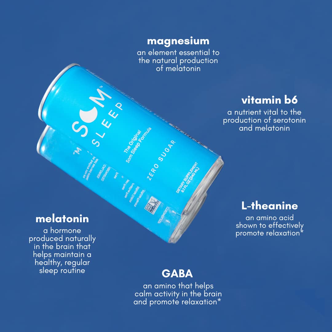 Som Sleep, The Original Sleep Support Formula w/Melatonin, Magnesium, Vitamin B6, L-Theanine & GABA – Vegan, Functional Nighttime Drink – Sleep Aid Supplement – Zero Sugar Berry, 8.1 Fl Oz, 12-Pack