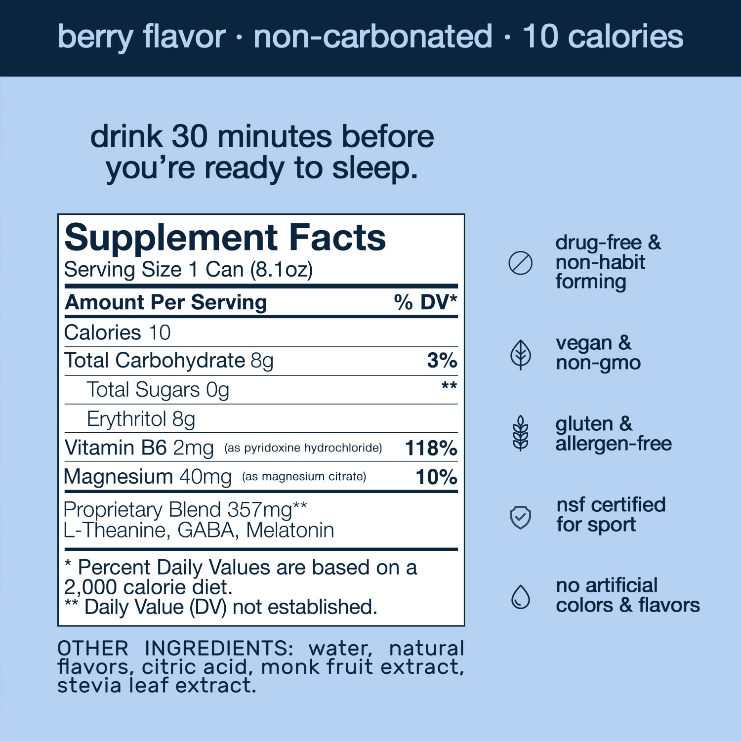 Som Sleep, The Original Sleep Support Formula w/Melatonin, Magnesium, Vitamin B6, L-Theanine & GABA – Vegan, Functional Nighttime Drink – Sleep Aid Supplement – Zero Sugar Berry, 8.1 Fl Oz, 12-Pack