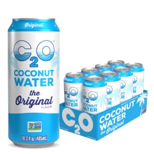 c2o the original coconut water w/nutrients & electrolytes, rejuvenating plant-based hydration, the original, 16.3oz cans (8-pack)