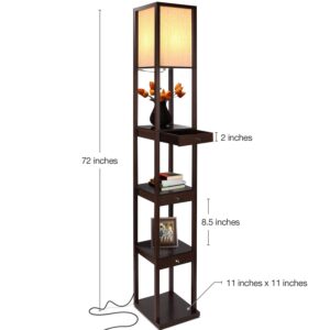 Brightech Maxwell Drawer Edition - Modern Shelf Floor Lamp with Drawer - Corner Display Floor Lamps with Shelves for Living Room, Bedroom and Office - Havana Brown