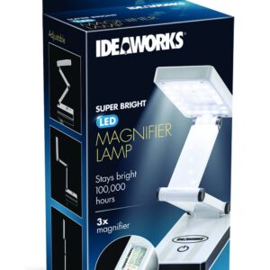 IdeaWorks JR7911 LED Desk Lamp, White with Magnifying Glass