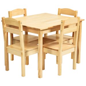 costzon kids table and chair set, 5 piece wood activity table & chairs for children arts, crafts, homework, snack time, preschool furniture, gift for boys girls, toddler table and chair set (natural)