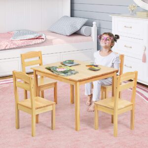 Costzon Kids Table and Chair Set, 5 Piece Wood Activity Table & Chairs for Children Arts, Crafts, Homework, Snack Time, Preschool Furniture, Gift for Boys Girls, Toddler Table and Chair Set (Natural)