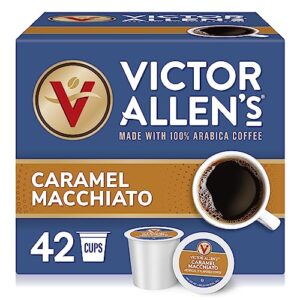 victor allen's coffee caramel macchiato flavored, medium roast, 42 count, single serve coffee pods for keurig k-cup brewers