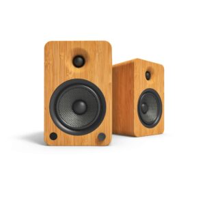 kanto yu6bamboo powered bookshelf speakers with bluetooth and phono preamp | pair | bamboo