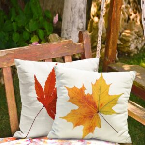 All Smiles Fall Throw Pillow Covers 18x18 Set of 4 Decorative Thanksgiving Autumn Kitchen Home Decor Cushion for Porch Couch,Outside Outdoor Harvest Decorations Maple Leaves