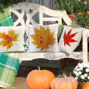 All Smiles Fall Throw Pillow Covers 18x18 Set of 4 Decorative Thanksgiving Autumn Kitchen Home Decor Cushion for Porch Couch,Outside Outdoor Harvest Decorations Maple Leaves