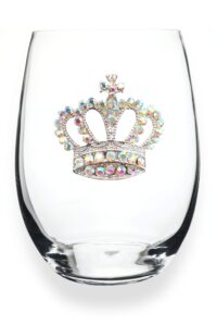 the queens' jewels aurora borealis crown jeweled stemless wine glass, 21 oz. - dazzlingly regal, queen, hand-decorated with colorful rhinestone