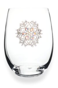 the queens' jewels snowflake jeweled stemless wine glass, 21 oz. - unique gift for women, birthday, cute, fun, holiday, not painted, decorated, bling, bedazzled, rhinestone