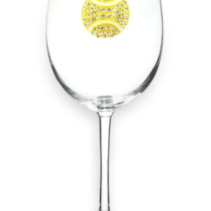 THE QUEENS' JEWELS Tennis Ball Jeweled Stemmed Wine Glass, 21 oz. - Unique Gift for Women, Birthday, Cute, Fun, Not Painted, Decorated, Bling, Bedazzled, Rhinestone