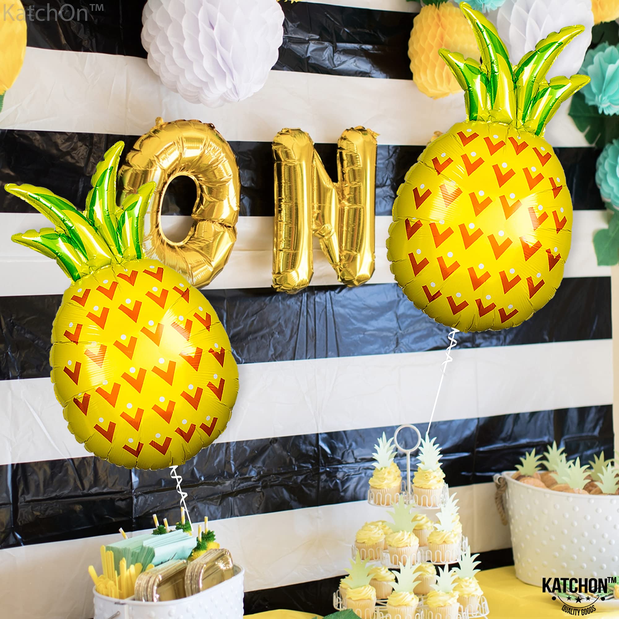 KatchOn, Giant Pineapple Balloons Decorations - 32 Inch | Pineapple Mylar Balloon for Pineapple Party Decorations | Tropical Balloons for Pineapple Birthday Decorations, Fruity Tutti Party Decorations