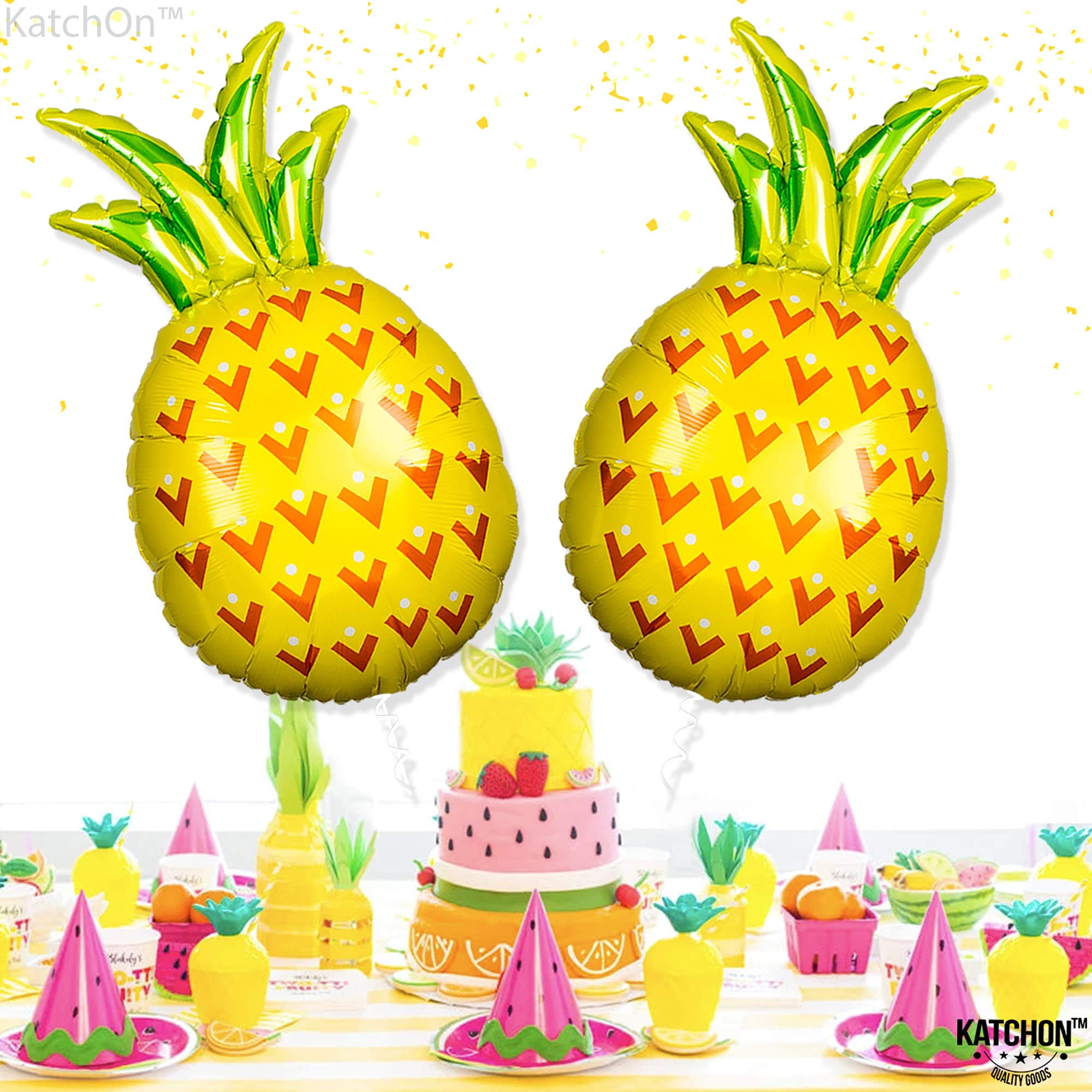 KatchOn, Giant Pineapple Balloons Decorations - 32 Inch | Pineapple Mylar Balloon for Pineapple Party Decorations | Tropical Balloons for Pineapple Birthday Decorations, Fruity Tutti Party Decorations