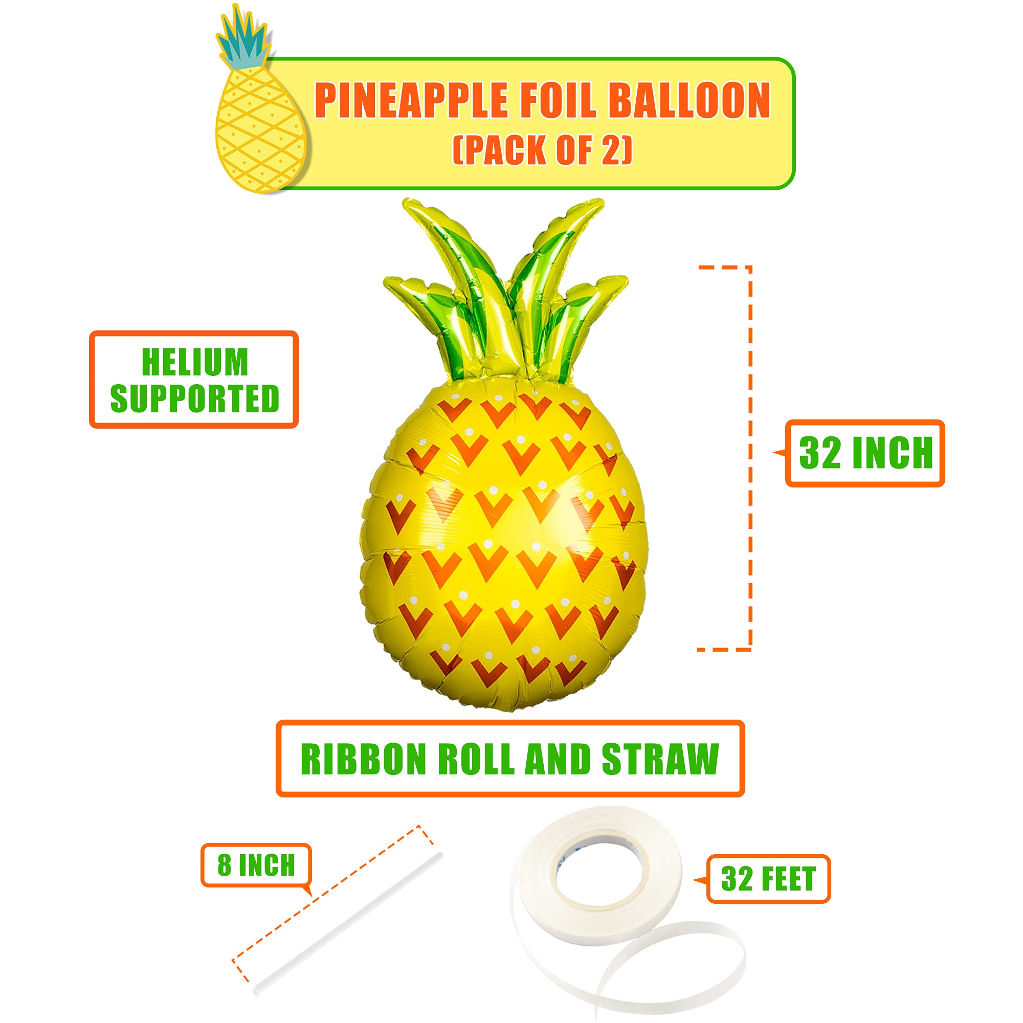 KatchOn, Giant Pineapple Balloons Decorations - 32 Inch | Pineapple Mylar Balloon for Pineapple Party Decorations | Tropical Balloons for Pineapple Birthday Decorations, Fruity Tutti Party Decorations