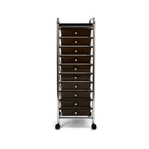 Seville Classics 10-Drawer Multipurpose Mobile Rolling Utility Storage Organizer with Tray Cart, Translucent Black