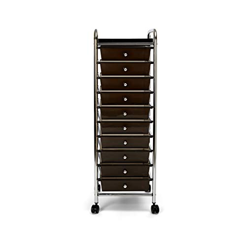 Seville Classics 10-Drawer Multipurpose Mobile Rolling Utility Storage Organizer with Tray Cart, Translucent Black