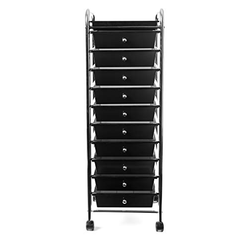 Seville Classics 10-Drawer Multipurpose Mobile Rolling Utility Storage Organizer with Tray Cart, Translucent Black