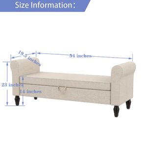 ALISH Modern Storage Bench with Arms, 54“ King Button Tufted Bed Bench Entryway Bench with Storage, Upholstered Bedroom Bench for Living Room Bedroom Light Beige