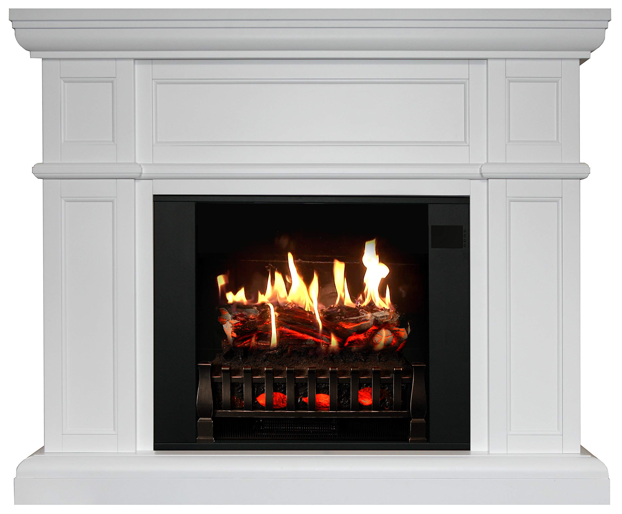 MagikFlame Electric Fireplace with Mantel - Artemis White - 30 Flames, Large, Freestanding, 5,200 BTU Heater, Crackling Log Sound, Bluetooth, App - New Home Design, Remodels, Family Atmosphere