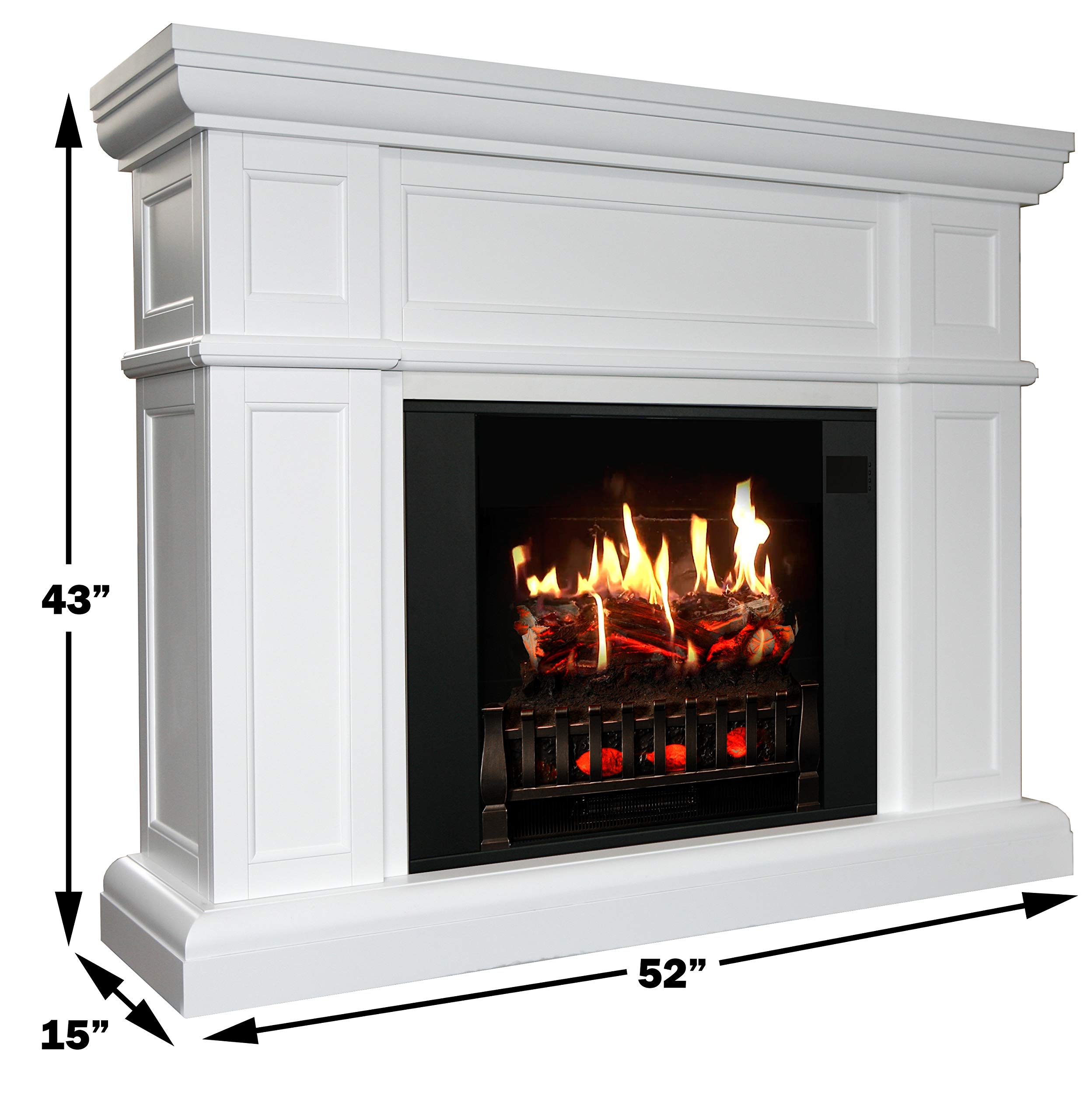 MagikFlame Electric Fireplace with Mantel - Artemis White - 30 Flames, Large, Freestanding, 5,200 BTU Heater, Crackling Log Sound, Bluetooth, App - New Home Design, Remodels, Family Atmosphere