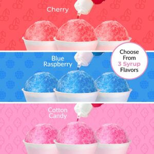 Nostalgia Premium Snow Cone Party Kit, 3 Syrups, Blue Raspberry, Cherry, Cotton Candy, 20 Cups & Spoon Straws