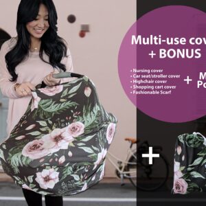 Pobi Baby Car Seat Covers and Nursing Cover - Soft and Stretchy Floral Pattern (Charm)