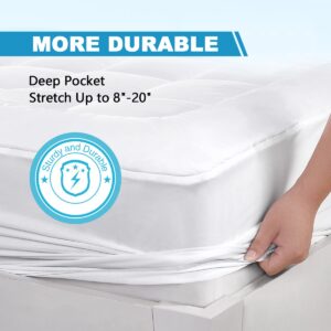 Twin Mattress Pad Cover Top with Stretches to 18” Deep Pocket Fits Up to 8”-21” Cooling White Bed Topper (Down Alternative, Twin Size)