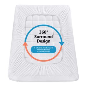 Twin Mattress Pad Cover Top with Stretches to 18” Deep Pocket Fits Up to 8”-21” Cooling White Bed Topper (Down Alternative, Twin Size)