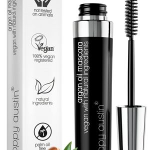 Poppy Austin Mascara 9g - Lash Mascara - Organic Mascara, Paraben-Free, Vegan Mascara, Cruelty-Free Mascara - Hypoallergenic Mascara Lengthening & Volumizing with Argan Oil, Natural Mascara (Black)