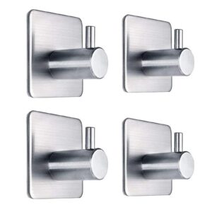 adhesive hooks heavy duty wall hooks waterproof stainless steel hooks for hanging coat, hat,towel robe hook rack wall mount- bathroom and bedroom 4-packs