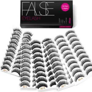 eliace eyelashes, 50 pairs 5 styles lux faux mink lashes natural look wispy fluffy handmade cat eye lashes false eyelashes set, comfortable & light weight lashes strips,makeup fake eyelashes pack