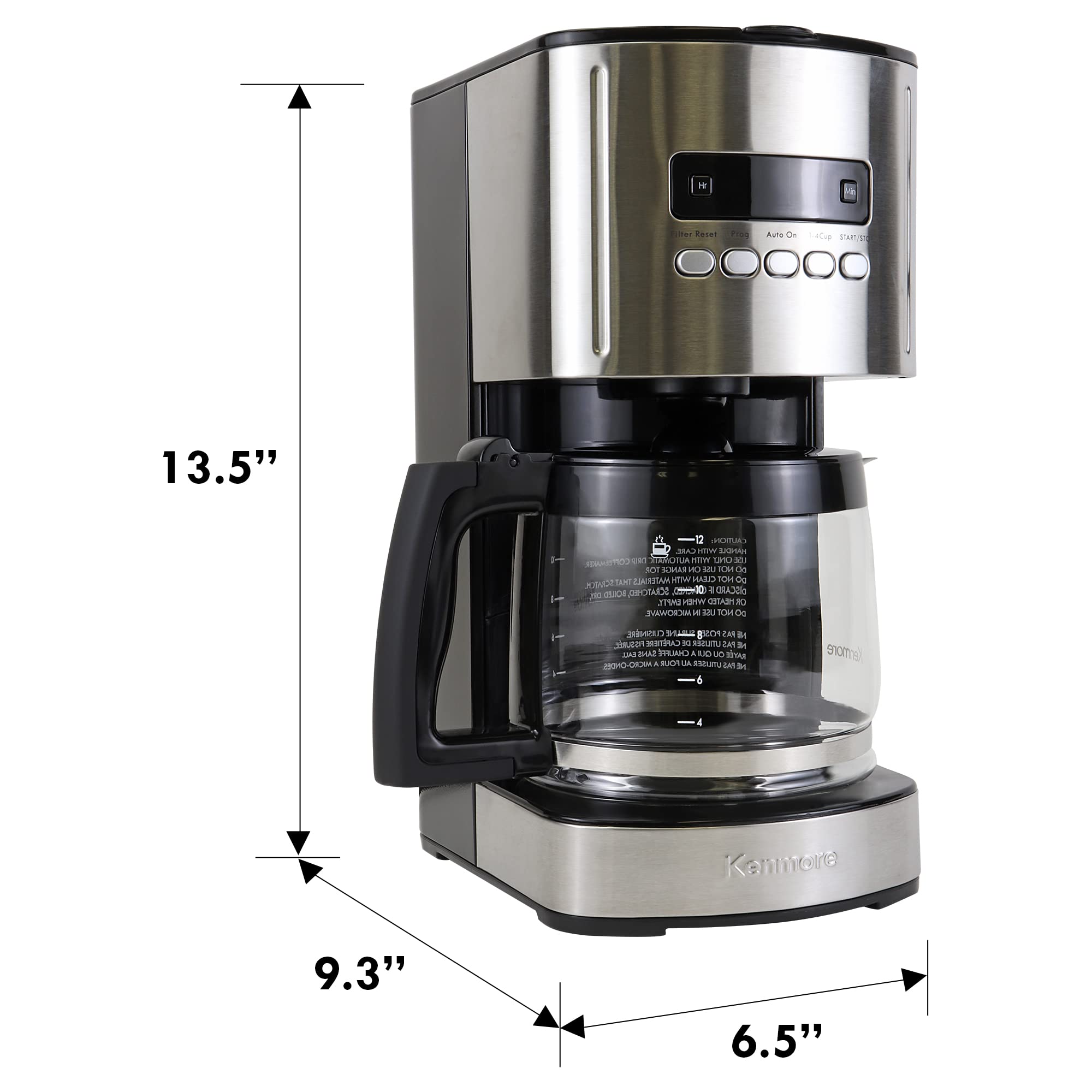 Kenmore Aroma Control Programmable 12-cup Coffee Maker, Stainless Steel/Black with Glass Carafe, LCD Display, Reusable Cone Filter, and Charcoal Water Filter