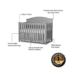 Sorelle Furniture Fairview Crib, Classic 4-in-1 Convertible Crib, Made of Wood, Non-Toxic Finish, Wooden Baby Bed, Toddler Bed, Child’s Daybed and Full-Size Bed, Nursery Furniture -Gray