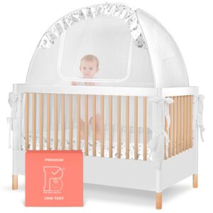 pro baby safety premium pop up crib tent, crib cover to keep baby from climbing out, falls and mosquito bites, safety net, canopy netting cover - sturdy & stylish infant crib topper, mosquito net