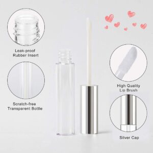 GTHER 10PCS 10ML Empty Lip Gloss Containers Tube with Wand, Refillable Lip Balm Bottles, Lipstick Sample Container and Funnel and Rubber Stoppers for Girls DIY Lip Samples, Silver Top