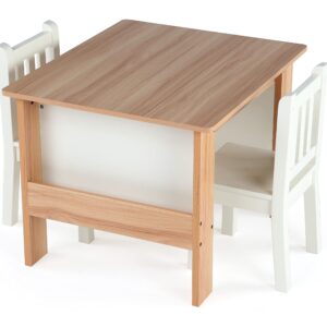 Humble Crew, Natural/White Wood Table Set with Book Storage, 2 Chairs-Toddler