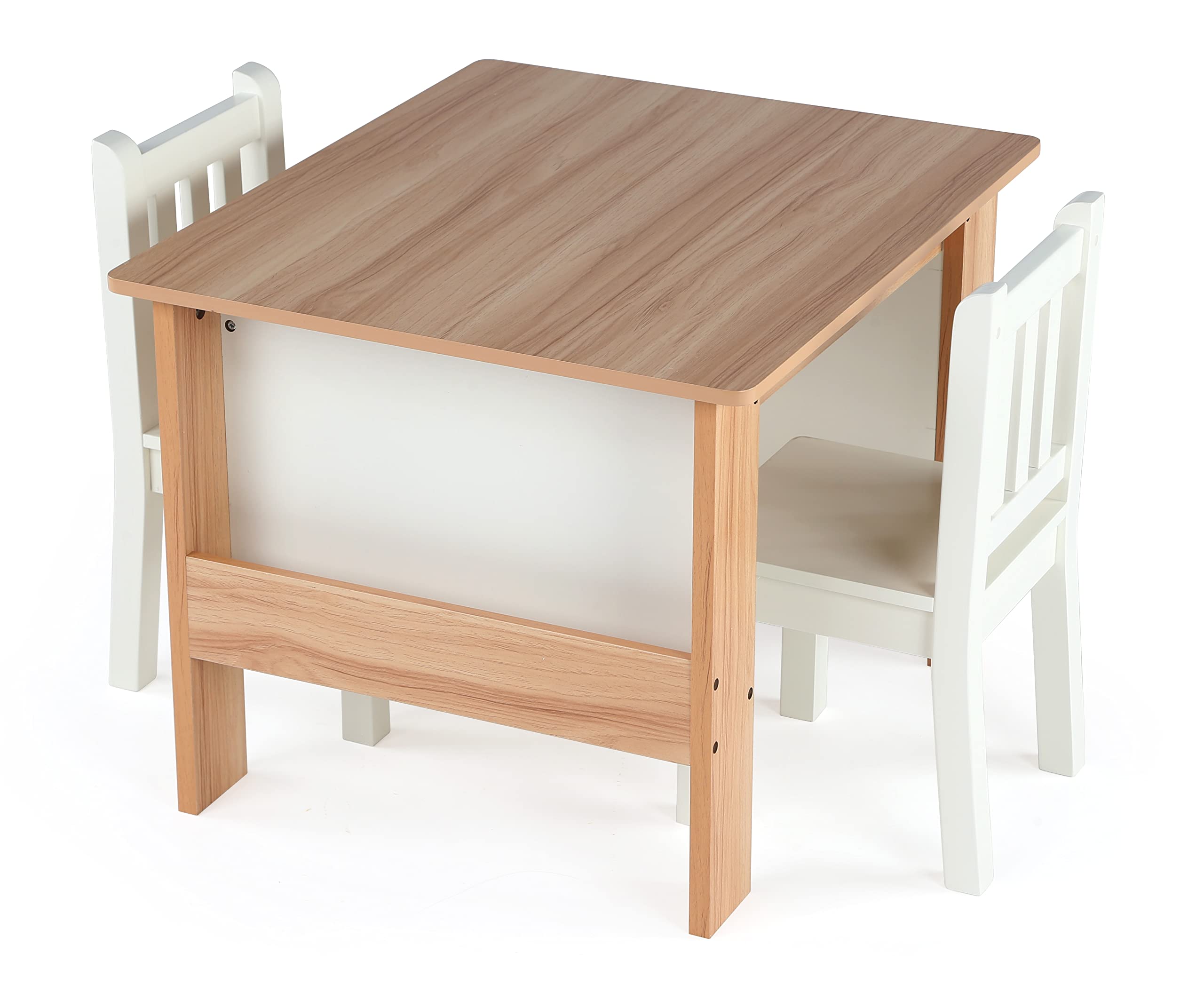 Humble Crew, Natural/White Wood Table Set with Book Storage, 2 Chairs-Toddler