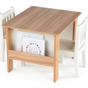 Humble Crew, Natural/White Wood Table Set with Book Storage, 2 Chairs-Toddler